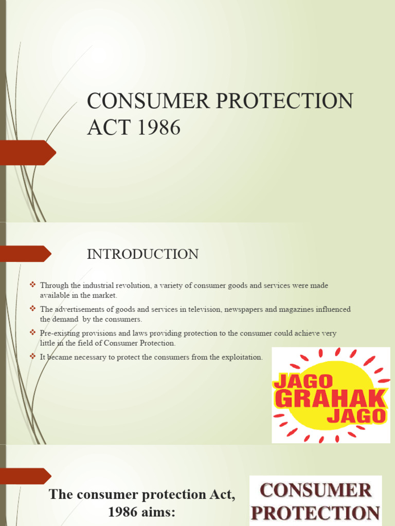 Overview of Consumer Protection Act 1986 | PDF | Consumer Protection ...