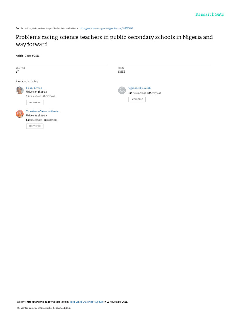 Problems Facing Science Teachers in Public Secondary Schools in Nigeria ...