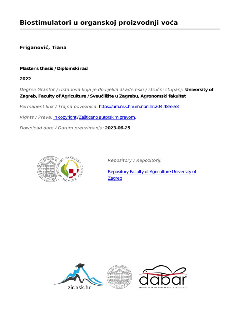 Biostimulatori U Organskoj Proizvodnji Voca Tiana Friganovi | PDF