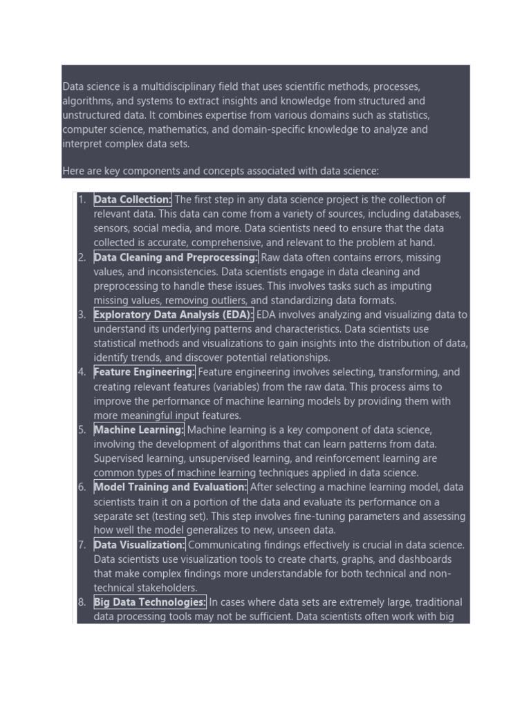 Data Science Is A Multidisciplinary Field That Uses Scientific Methods | PDF | Data | Machine ...