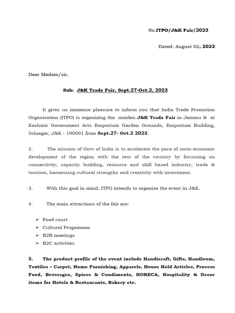 J&K Trade Fair Application | PDF | Economies | Service Industries