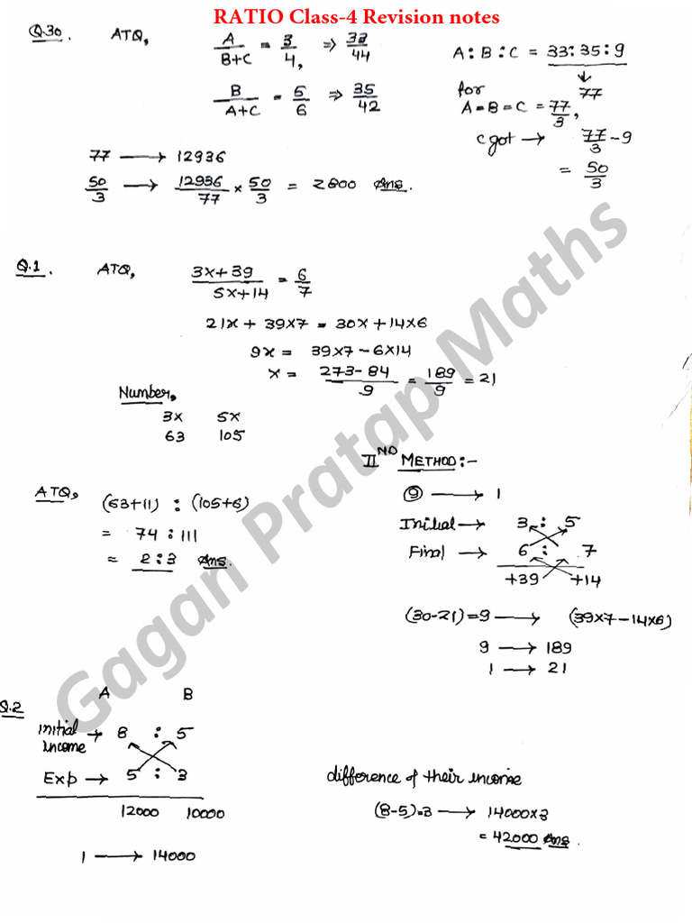 Ratio Class - 4 (Revision Notes) | PDF