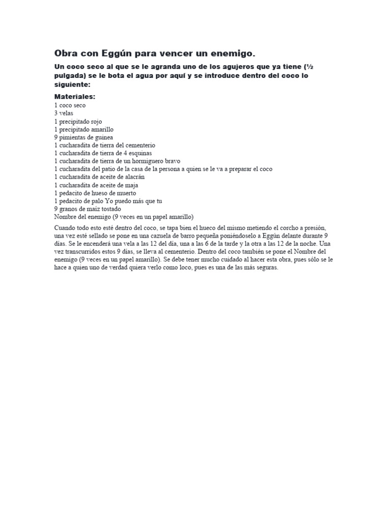 Obra Con Eggún para Vencer Un Enemigo | PDF