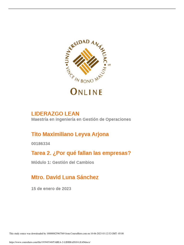 Tarea 2 Liderazgo Lean | PDF