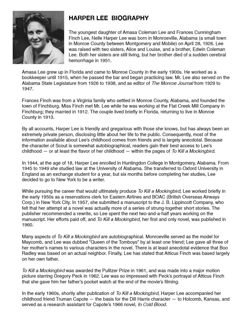 Harper Lee: A Brief Biography | PDF | General Fiction