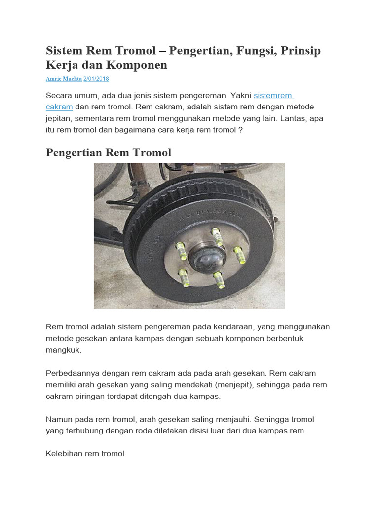 Cara Kerja dan Fungsi Rem Tromol | PDF