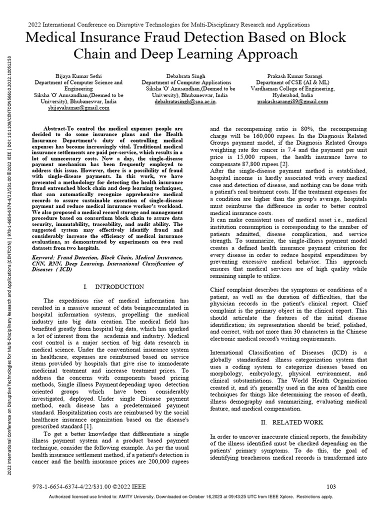 Medical Insurance Fraud Detection Based On Block Chain and Deep ...