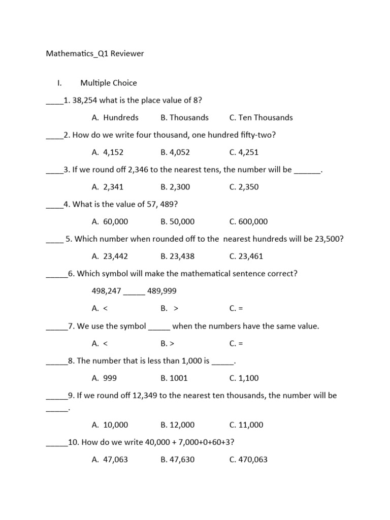 Grade 3 Math 1st Periodical Test | PDF | Numbers | Mathematics