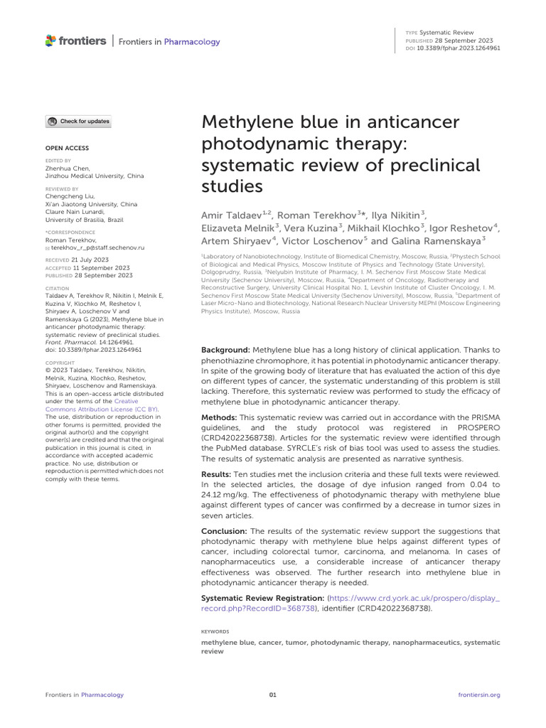 Methylene Blue in Anticancer Photodynamic Therapy | PDF