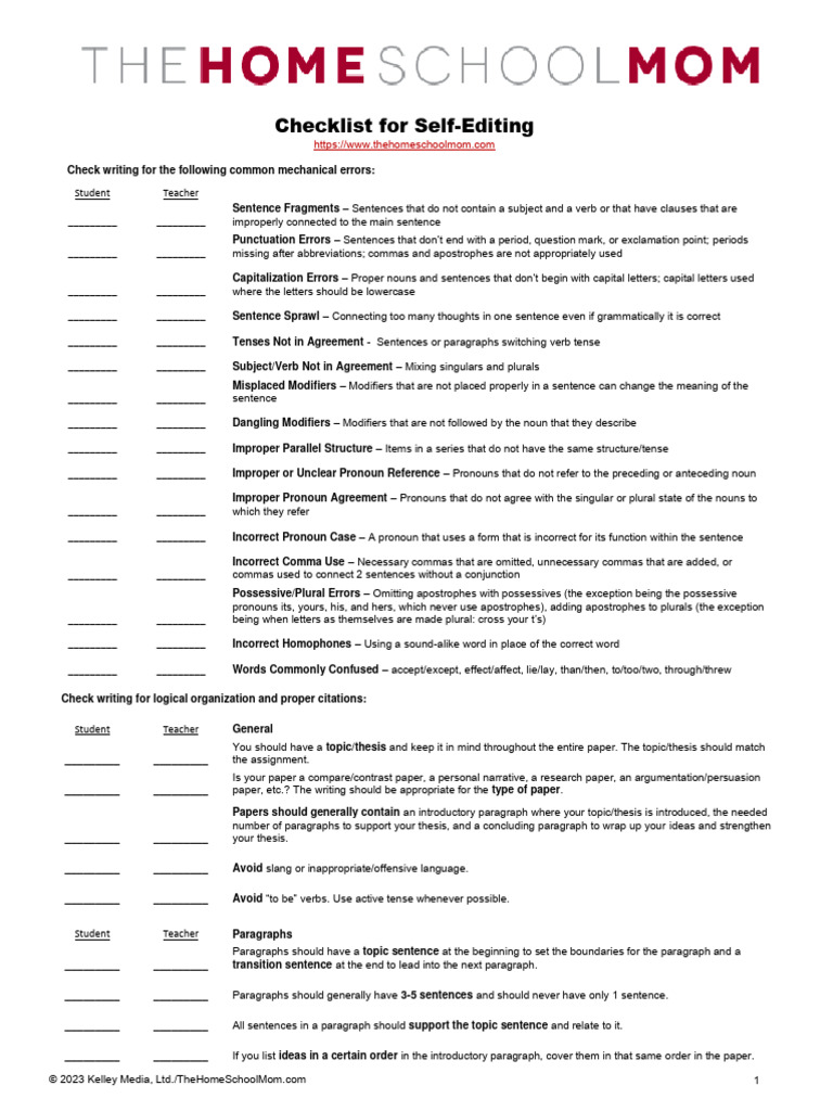Self Editing Checklist Min | PDF | Comma | Plural