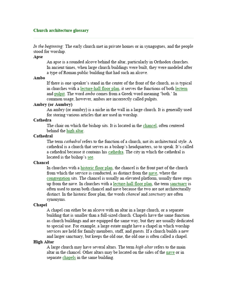 Church Architecture Glossary | PDF