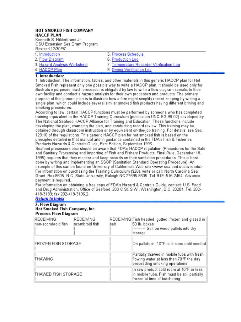 Hot Smoked Fish Company HACCP Plan | PDF | Smoking (Cooking) | Hazard ...