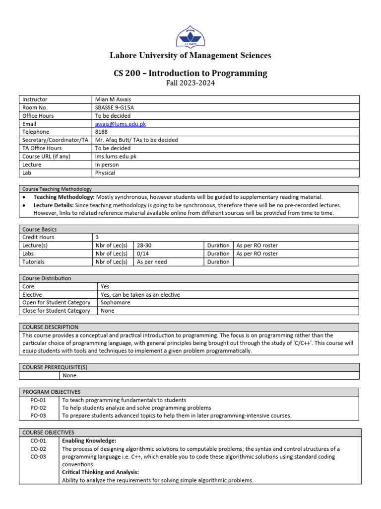 CS 200 Outline | PDF | Academic Dishonesty