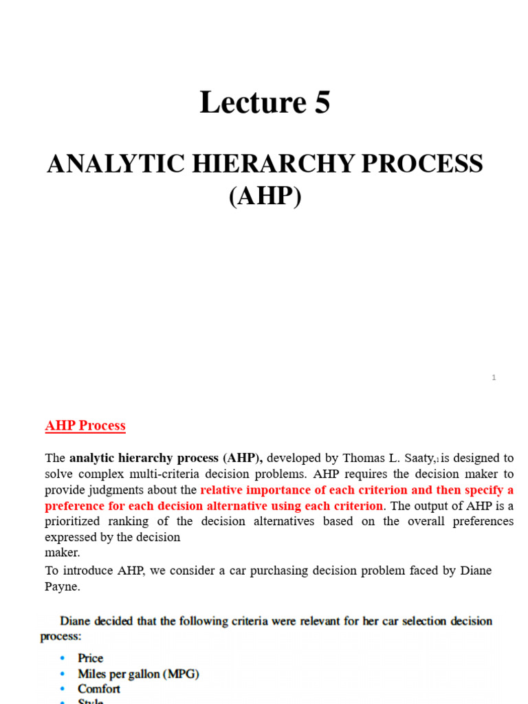 Lecture 5 AHP | PDF | Matrix (Mathematics) | Applied Mathematics