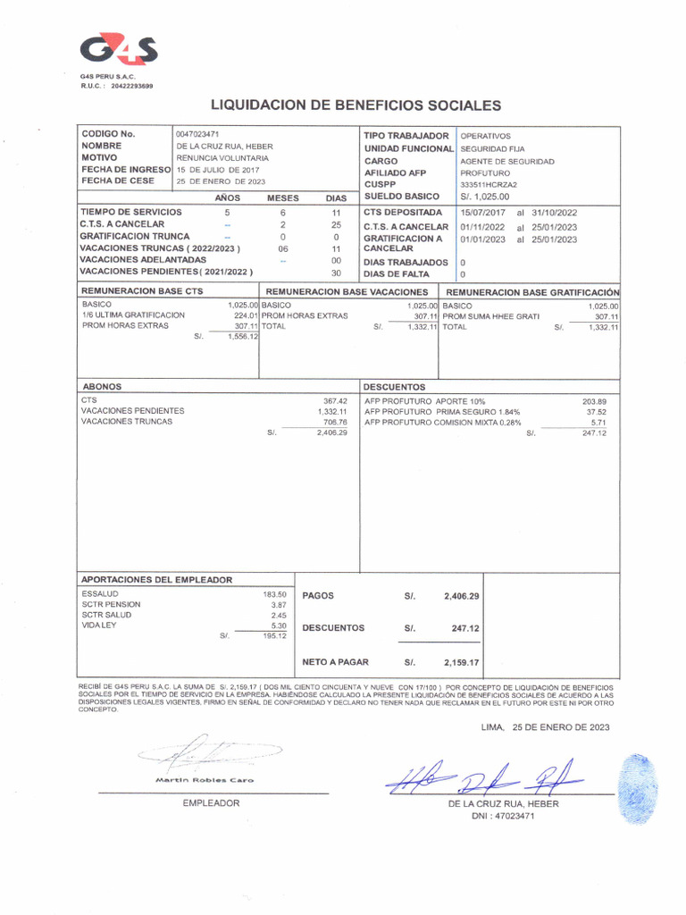 Liquidacion de Beneficios Sociales | PDF
