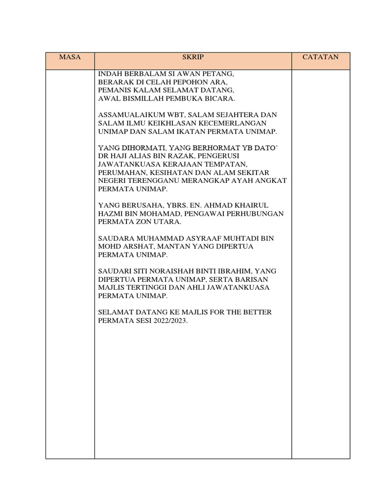 Skrip MC For The Better Permata | PDF