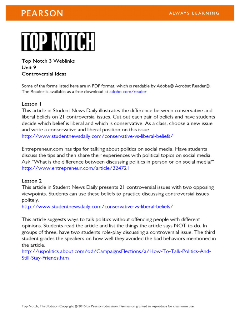 Top Notch 3 Weblinks Unit 9 | PDF