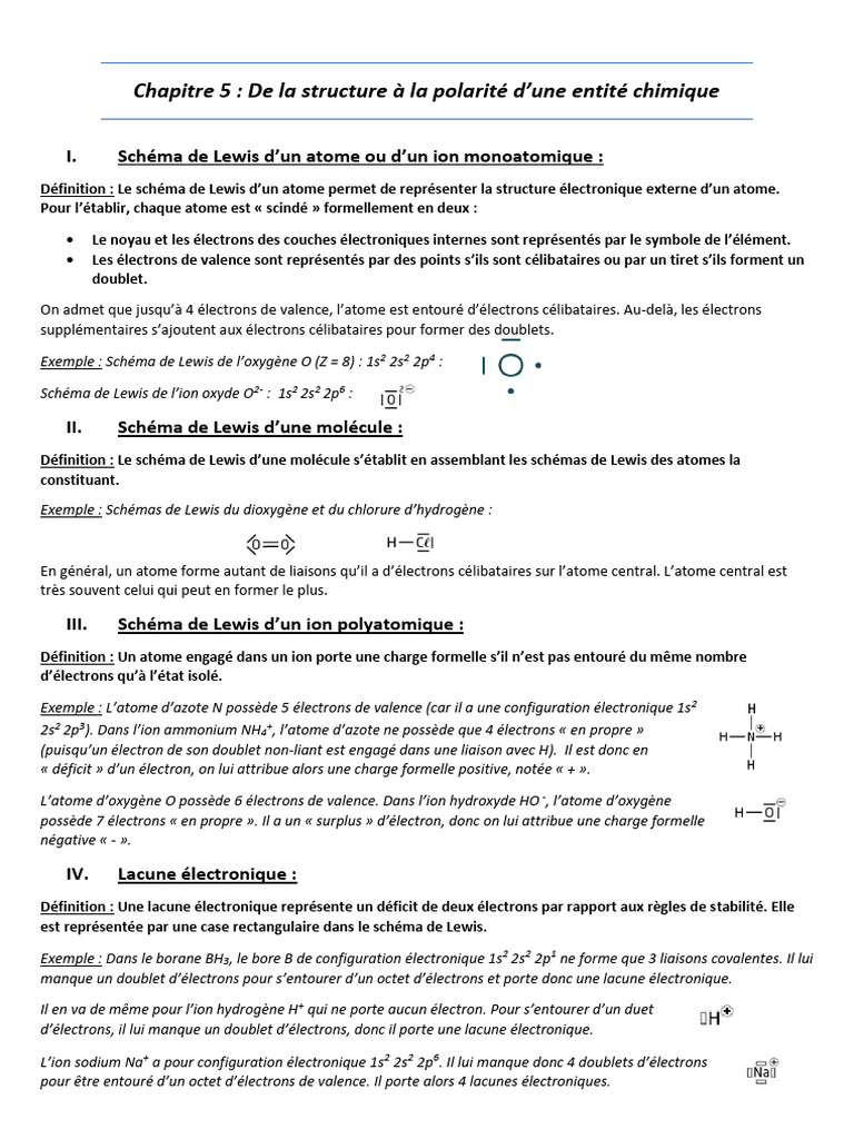 Structure et polarité des entités chimiques | PDF | Polarité (chimie ...