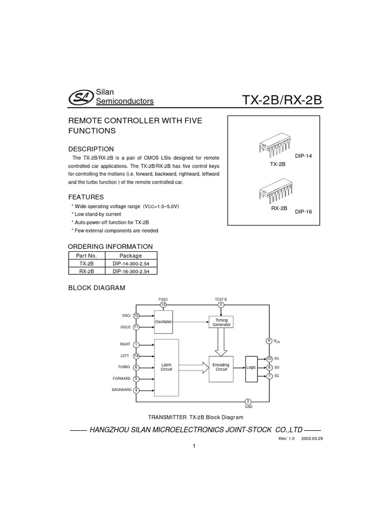 Remote Control Car Chip TX-2B/RX-2B | PDF | Electronic Oscillator | Electronic Circuits