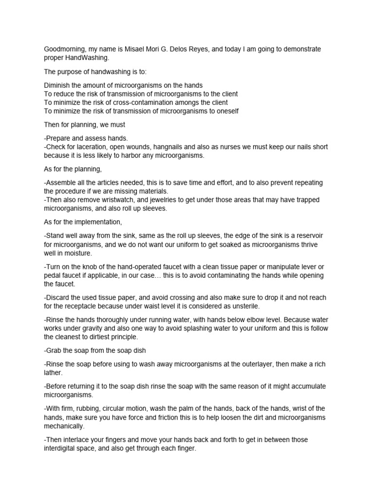 Handwashing Script | PDF | Hand Washing | Hand