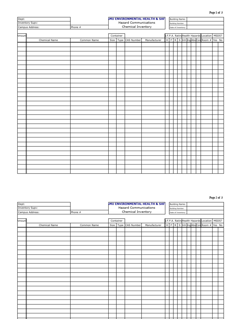 Chemical Inventory List Excel Template | PDF
