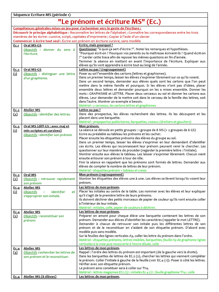 Sequence Ecriture Le Prenom MS | PDF