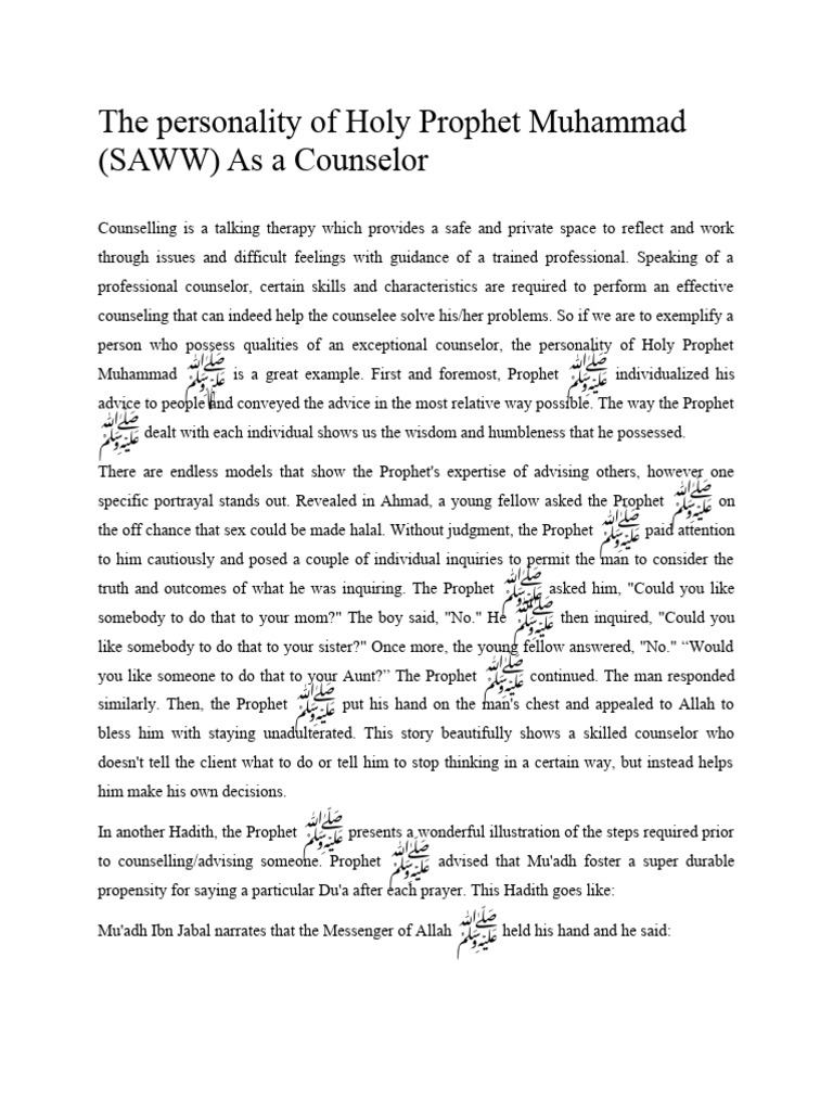 The Personality of Holy Prophet Muhammad-Counselling Psy Assignment | PDF