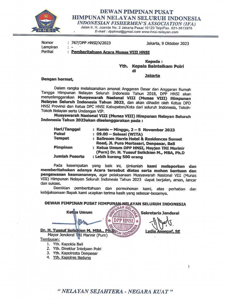 Surat Baintelkam Polri Munas Hnsi 2023 | PDF