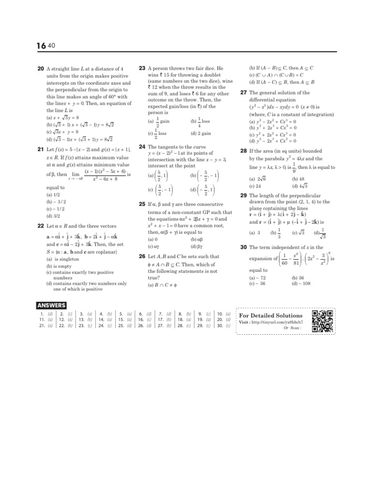 Arihant 40 Days Crash Course For JEE Main Mathematics Crackjee Xyz 457 460 | PDF | Euclidean ...