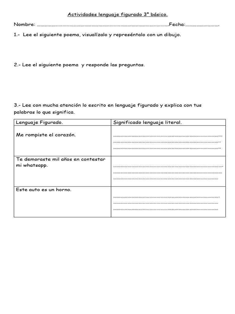 Actividades Lenguaje Figurado 3 | PDF | Juegos y actividades | Arte