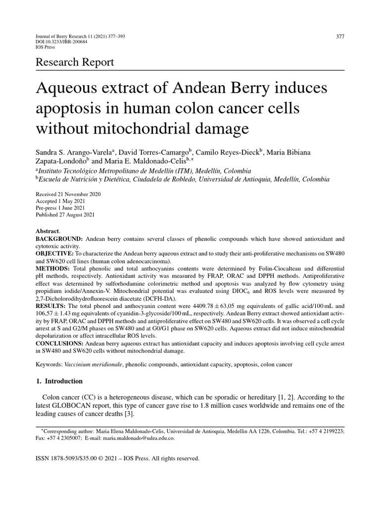 Andean Berry Extract Induces Colon Cancer Cell Apoptosis | PDF ...