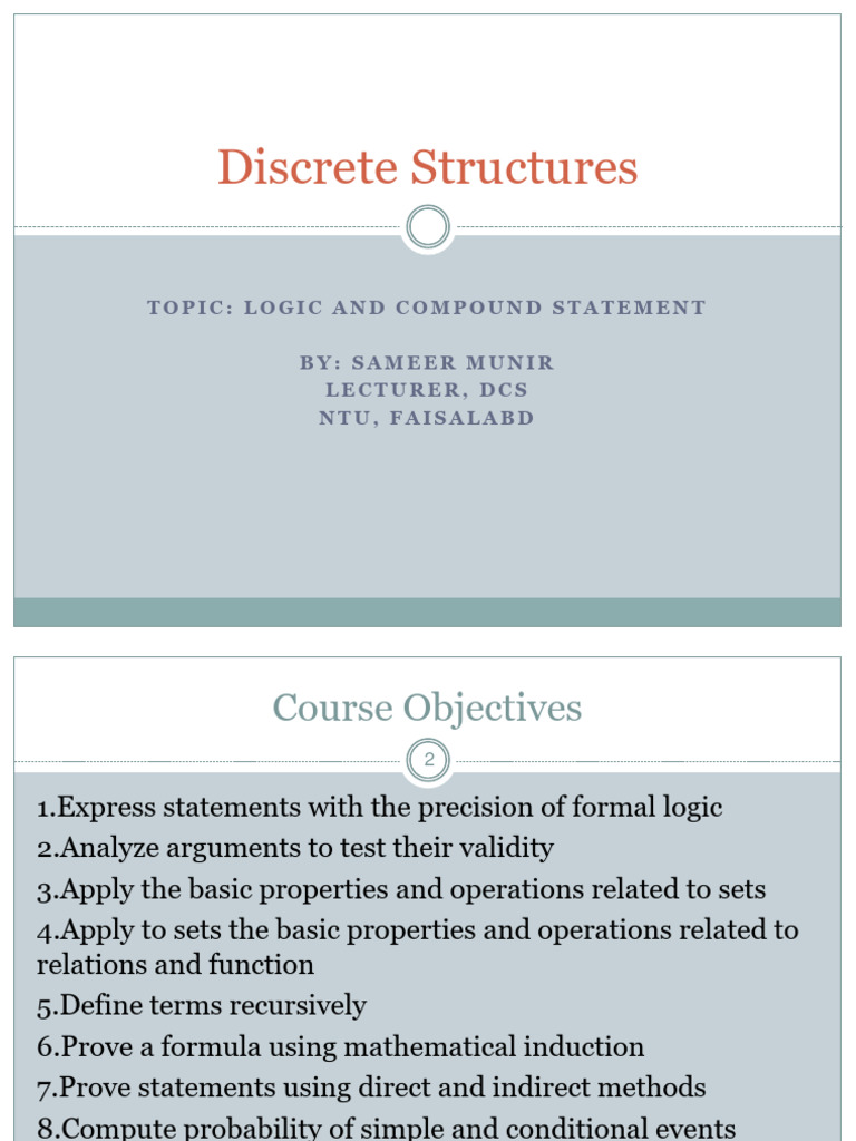 Lecture # 1 | PDF | Discrete Mathematics | Logic