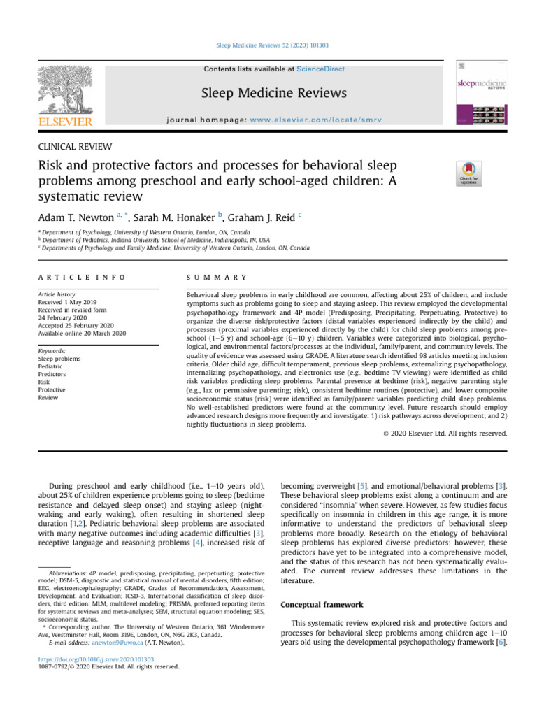 Risk and Protective Factors and Processes For Behavioral Sleep | PDF ...