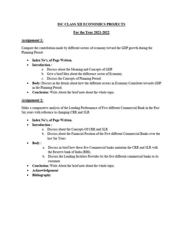 Isc Class Xii Economics Projects 2021-22 | PDF