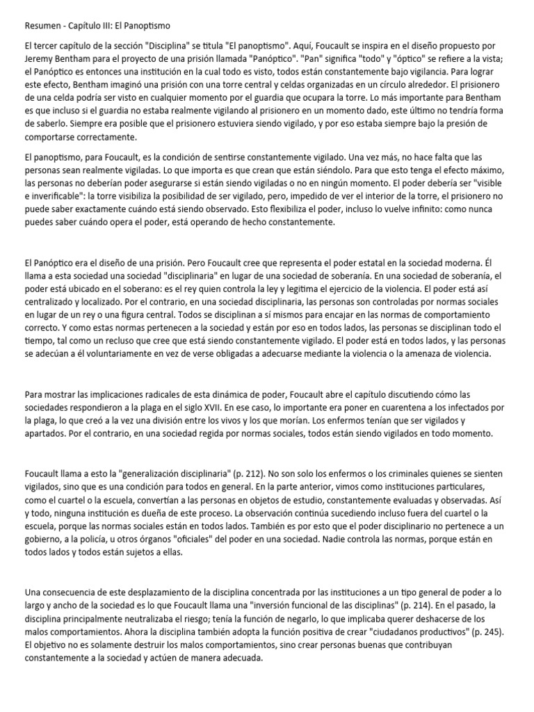 Resumen, Cap 3 Disciplina, Panoptico | PDF | Michel Foucault
