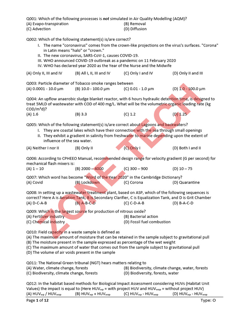 RSPCB JEE Paper Answer Key Code JEE O259 | PDF