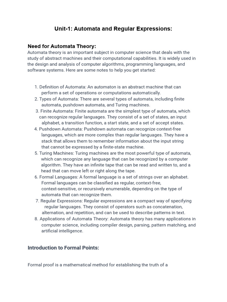 Unit-1 - Automata and Regular Expressions | PDF