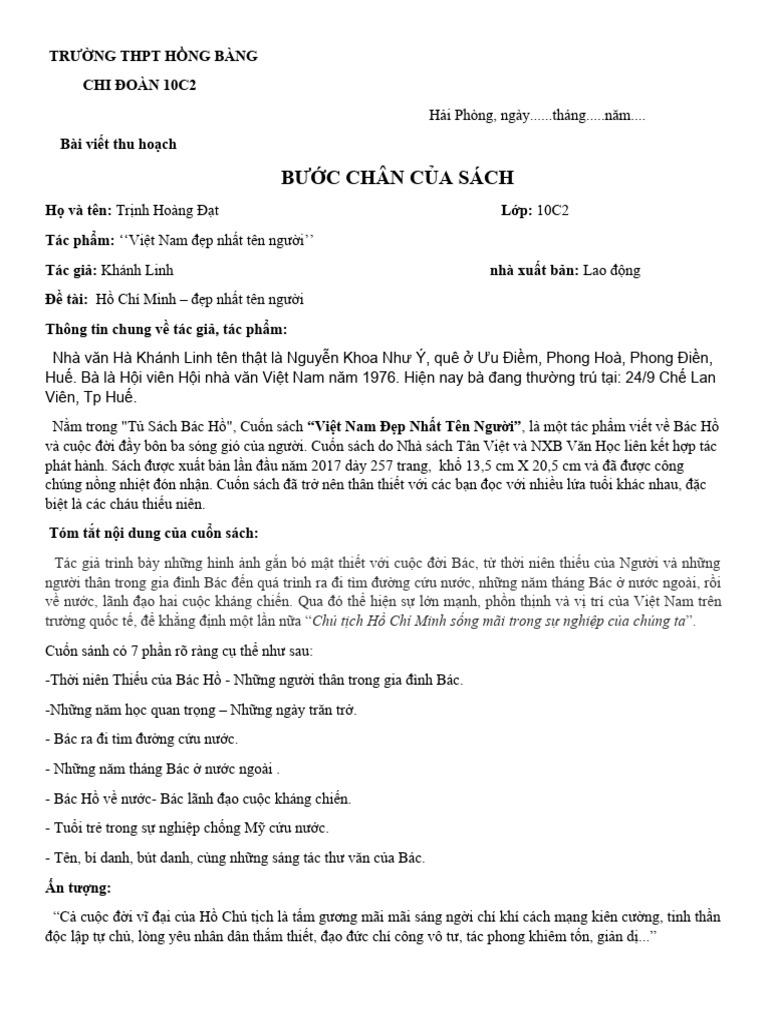 Trịnh Hoàng Đạt 10C2 | PDF