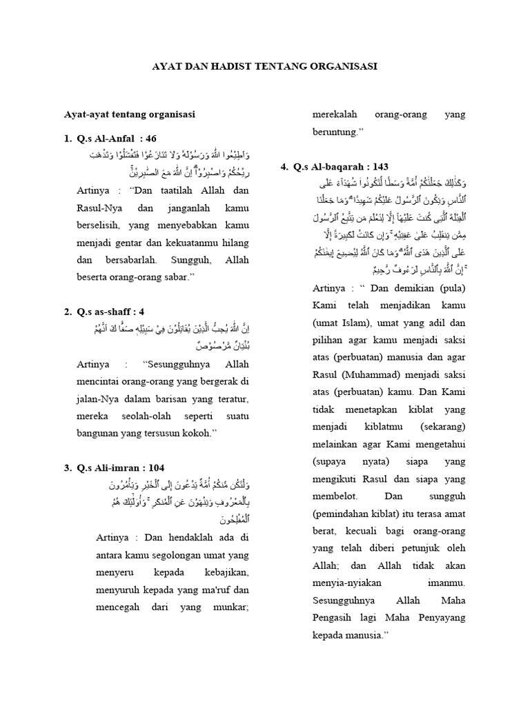 Ayat Dan Hadist Tentang Organisasi | PDF