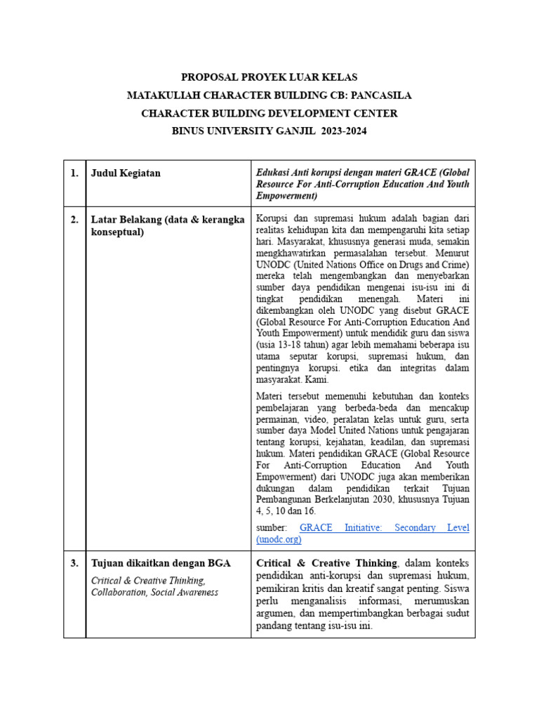 Proposal Proyek Luar Kelas CB Pancasila | PDF