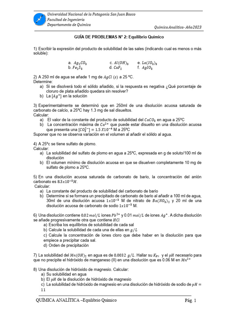 Trabajo Practico N°2 - Equilibrio Quimico - 2023 | PDF
