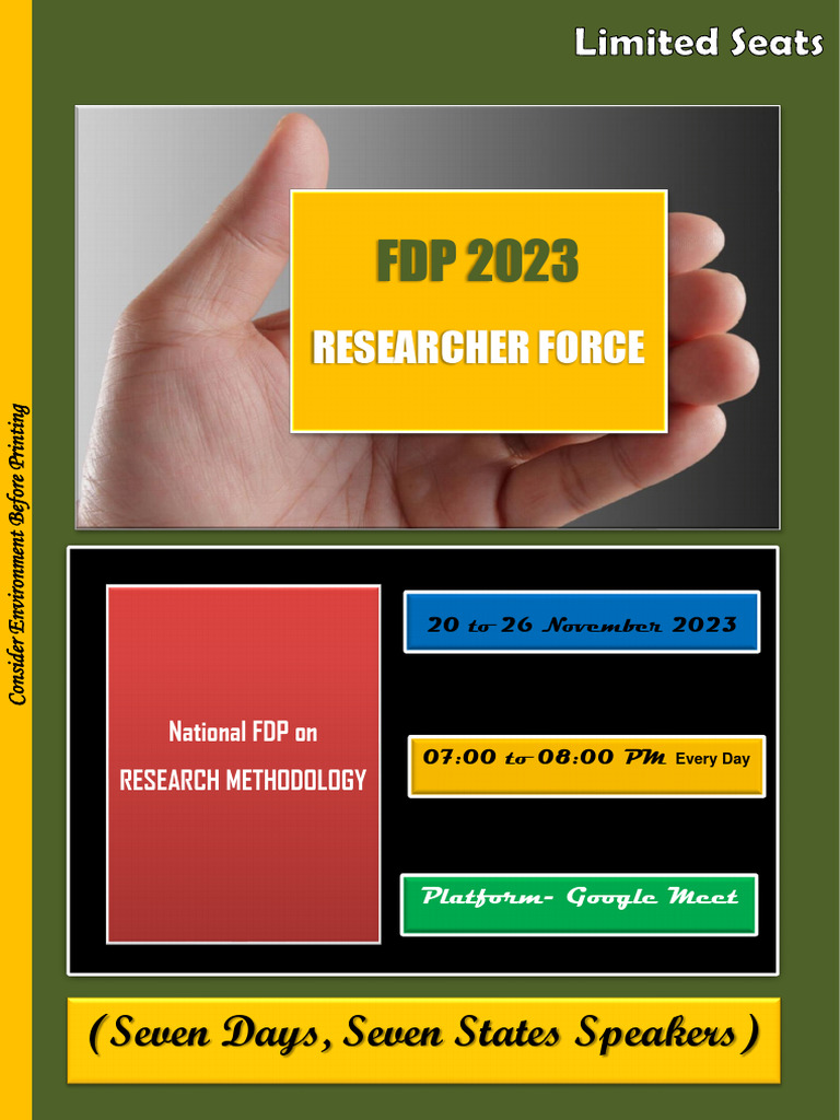 Seven Days National FDP On Research Methodology | PDF | Pharmacy | Methodology