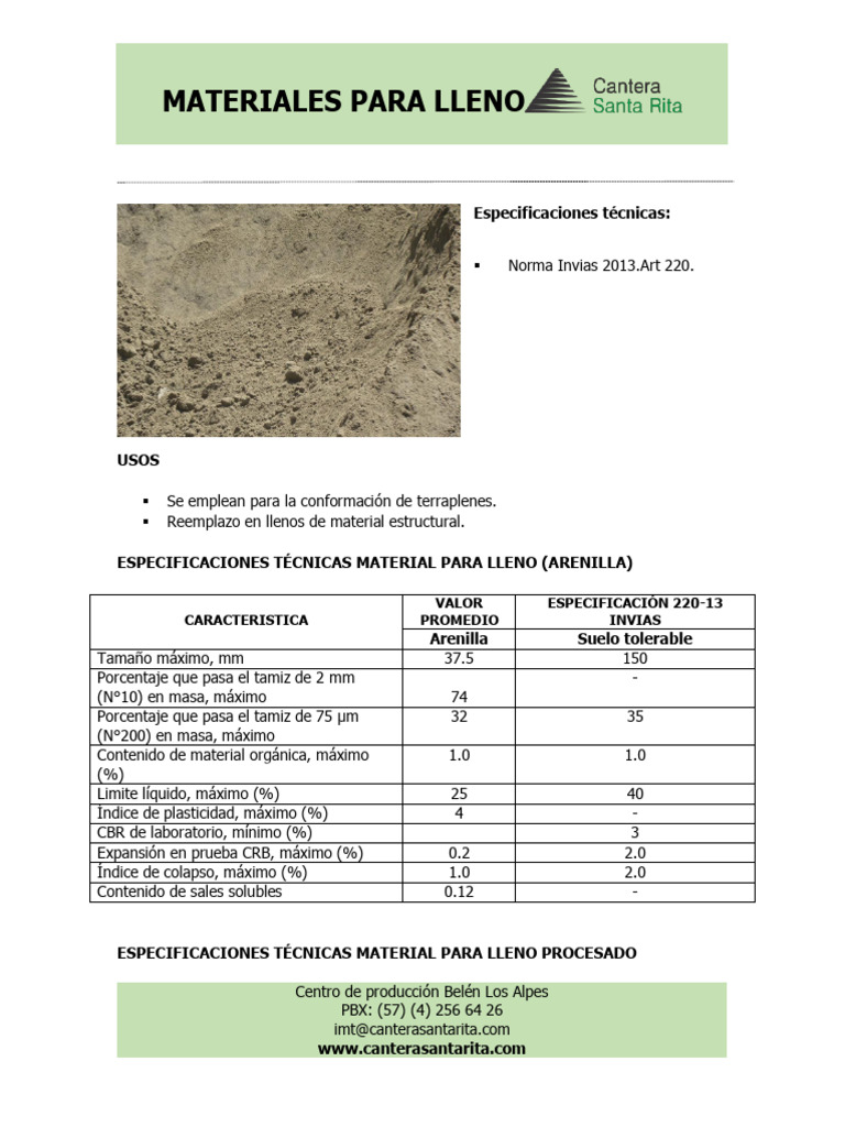Ficha Tecnica Arenilla y Mat Lleno Procesado | PDF | Tecnología