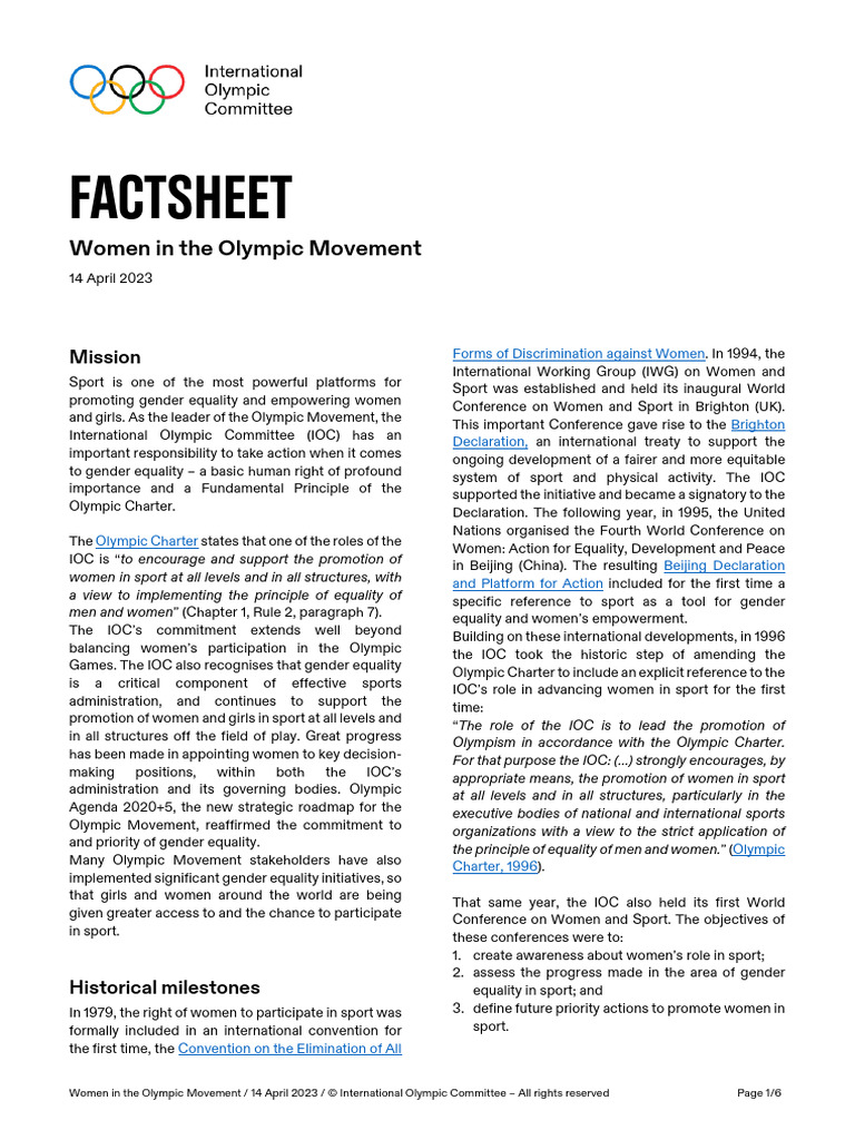 Women in The Olympic Movement | PDF | Olympic Games | Entertainment