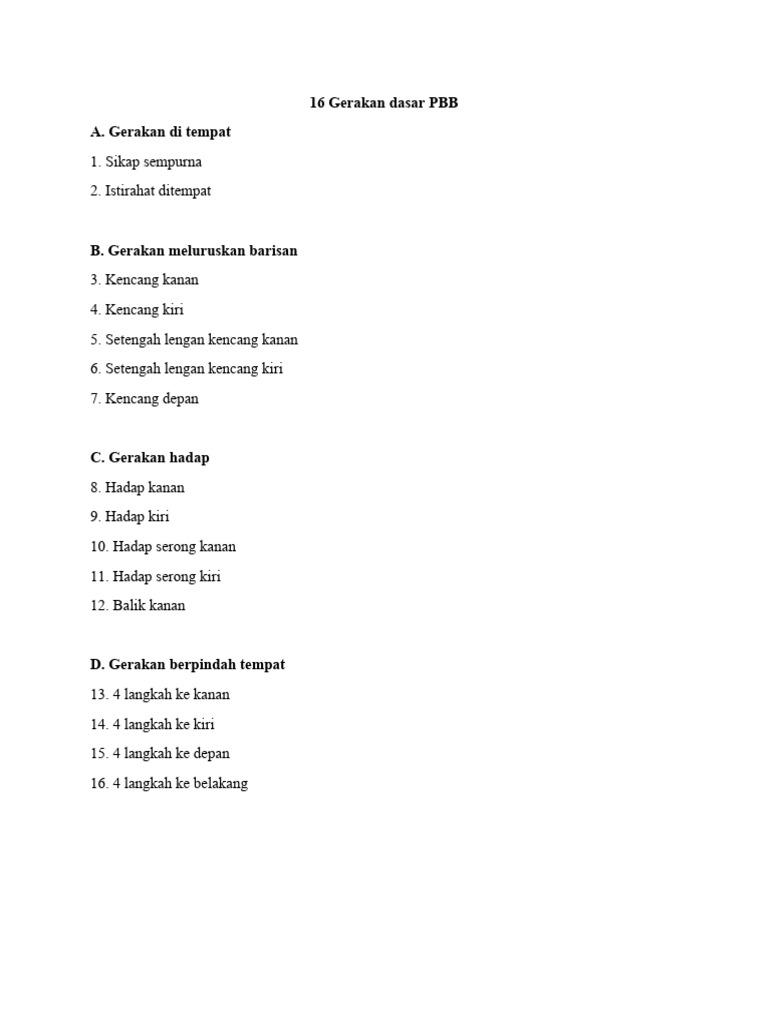 16 Gerakan Dasar PBB Pramuka | PDF | Pengembangan Diri
