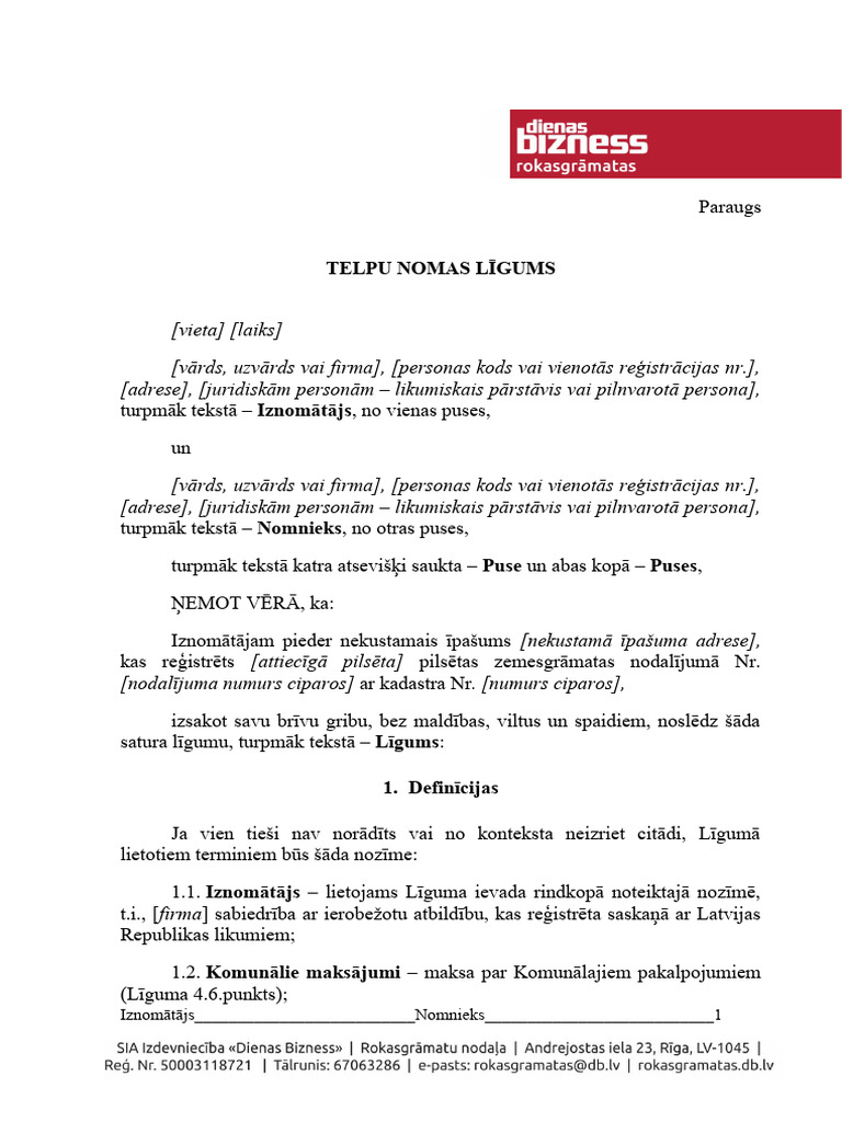 Telpu Nomas Ligums Paraugs 2017-03 | PDF