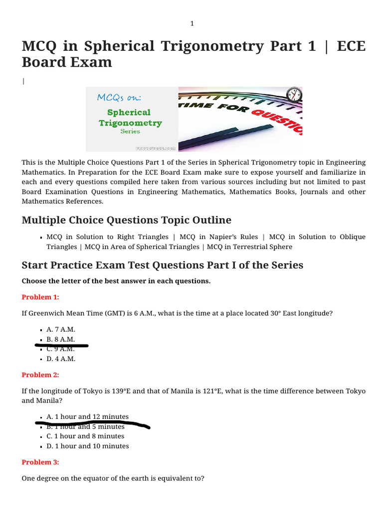 Mcq In Spherical Trigonometry Part 1 Ece Board Exam Pinoybix