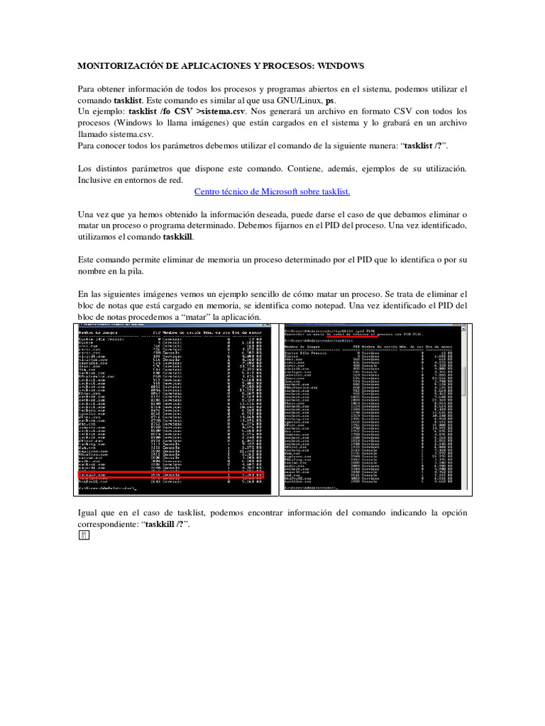 Uso de tasklist y taskkill en Windows | PDF