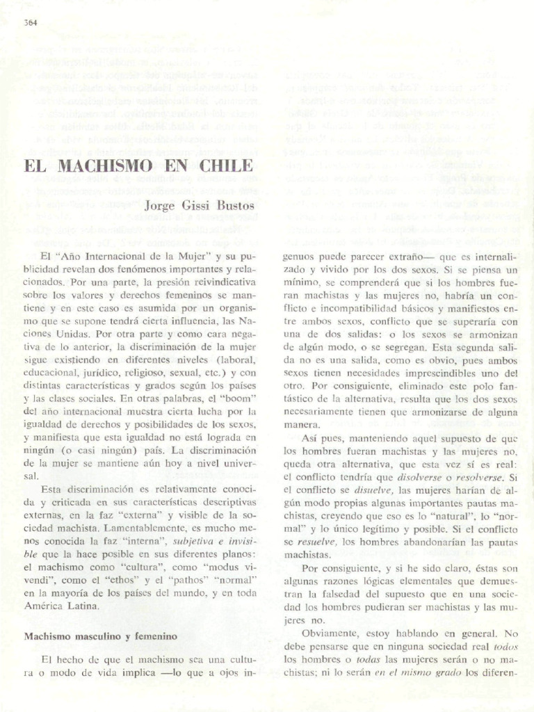 Machismo en Chile: Cultura y Desigualdad | PDF | Machismo | Mujer