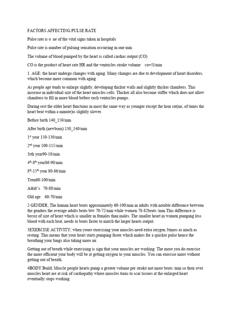 Factors Affecting Pulse Rate | PDF | Heart | Human Body